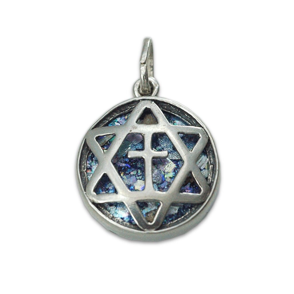Pendant - Star of David with Cross and Roman Glass, with chain ...